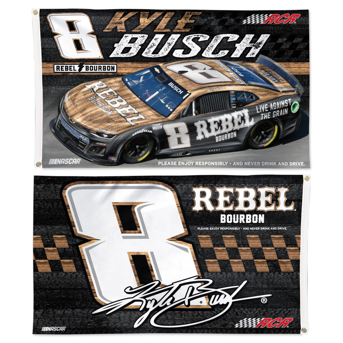 Kyle Busch 2025 Rebel Bourbon 2-Sided Flag – RCR Museum & Team Store
