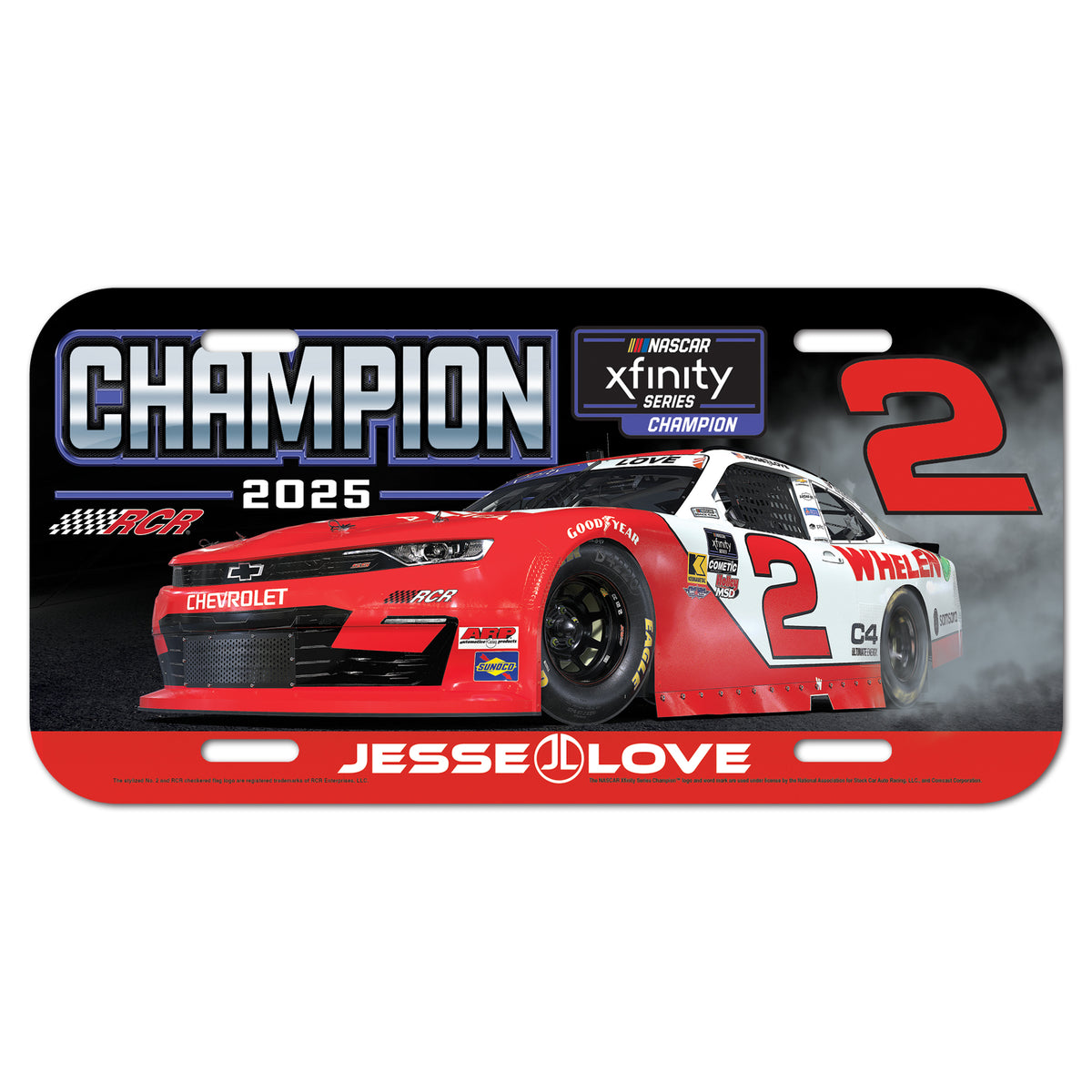 Jesse Love 2025 NASCAR Xfinity Series Champion Plastic License Plate ...