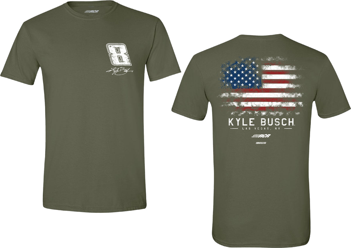 Kyle Busch 2025 Military Green American Flag Tee – RCR Museum & Team Store